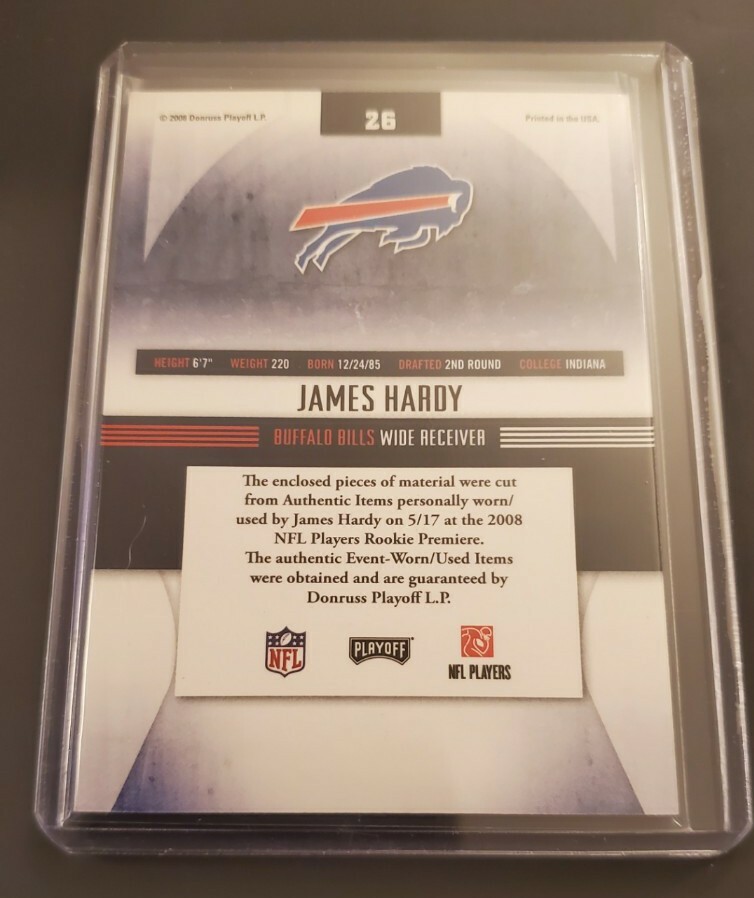 2008 Absolute James Hardy NFL Rookie Premier Jersey Patch SP! BILLS | eBay