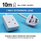 1 Way Gang Single Socket Power Mains Extension Lead 10M Metre Cable 13A ...