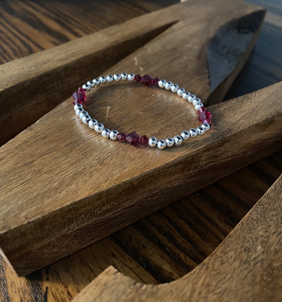 Stretch Birthstone Bracelet Made With Swarovski & Silver Beads-July ...