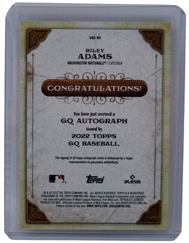 Riley Adams 2022 Topps Gypsy Queen Rookie Autograph Card Nationals Auto ...