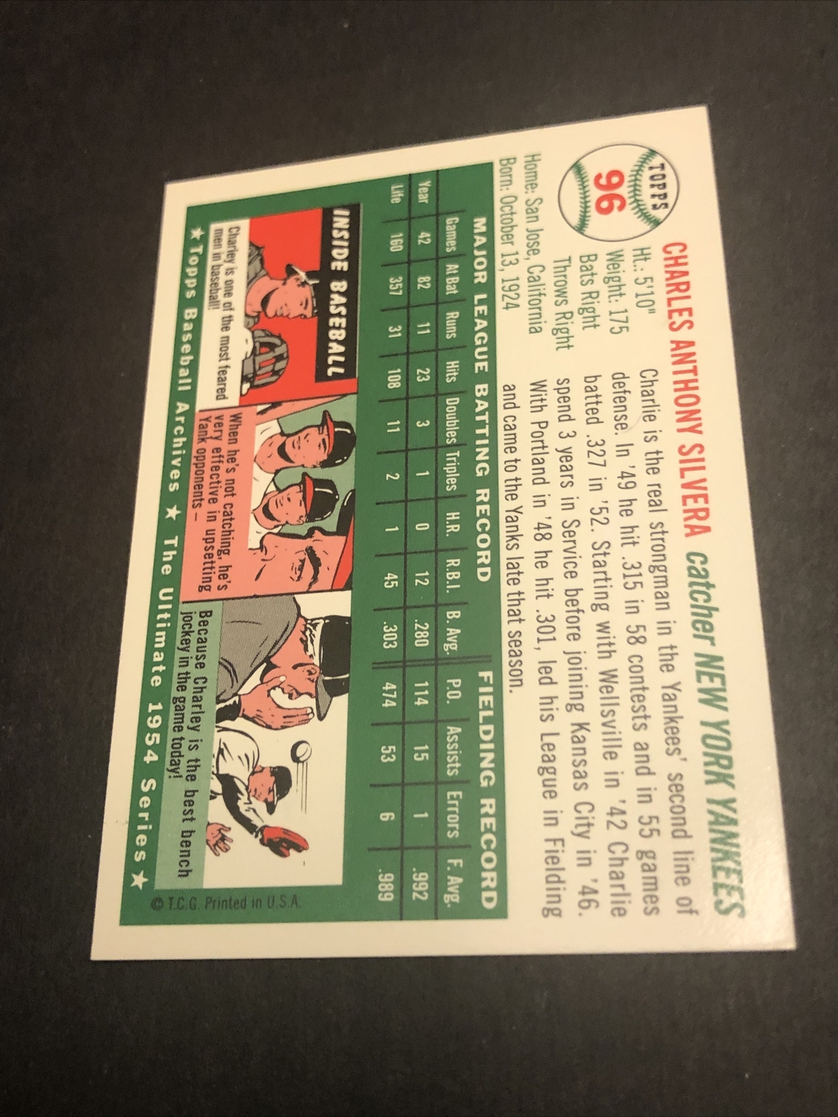 CHARLIE SILVERA SIGNED 1954 TOPPS ARCHIVES (2001) AUTOGRAPHED AUTO CARD ...