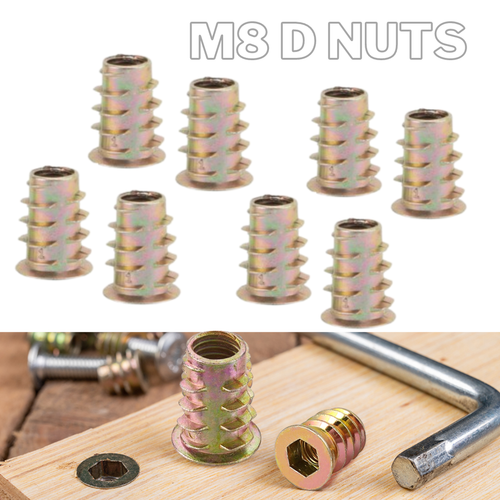 M8 THREADED WOOD INSERT NUTS HEX DRIVE SCREW FIXINGS TYPE D, T, B ...