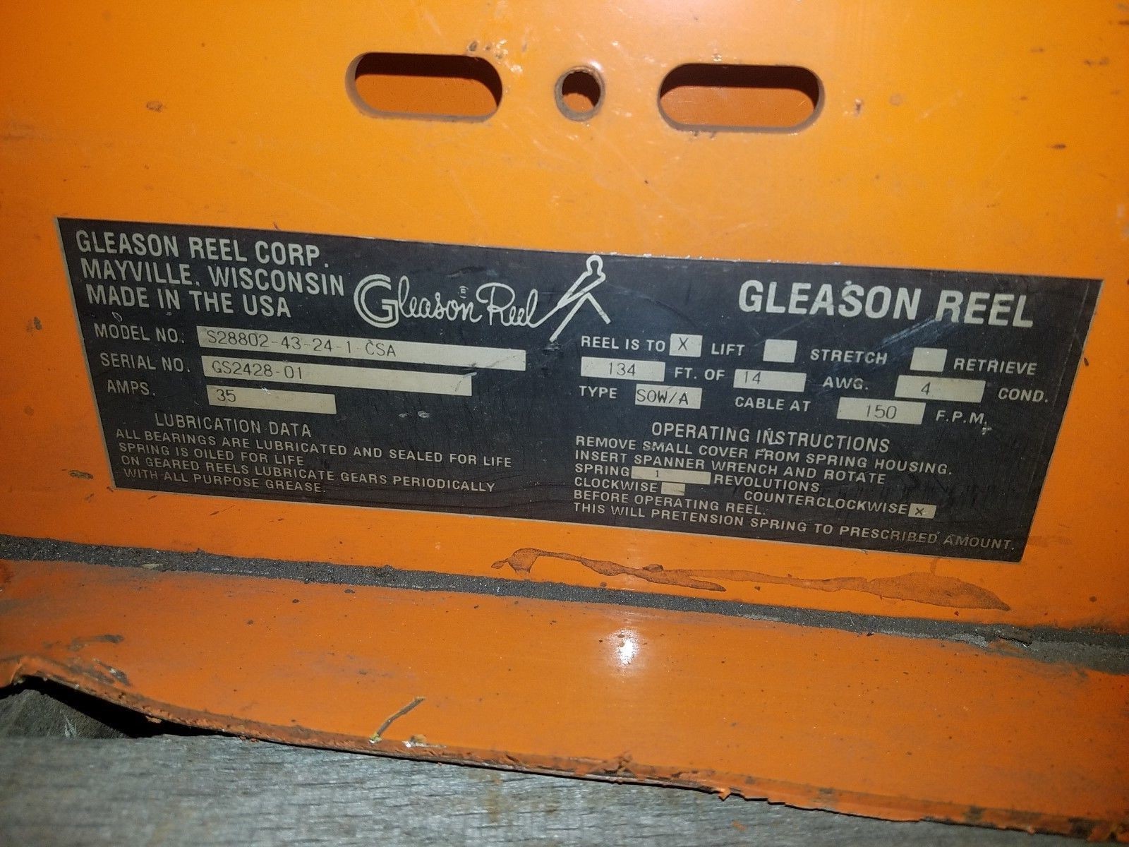 Gleason Reel S28802-43-24-1-CSA Cable Reel 150' - 14 AWG 4 Wire Cable ...