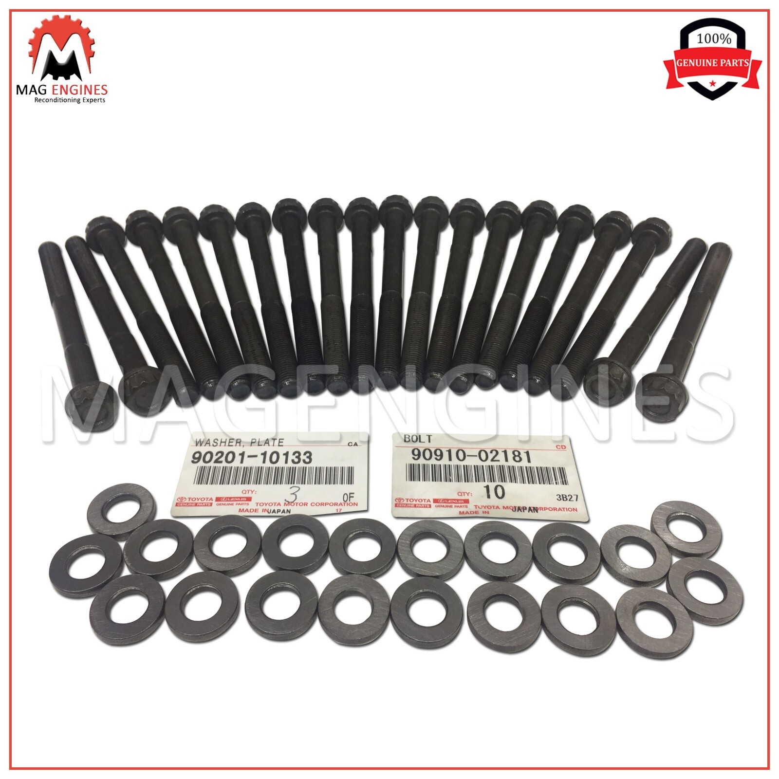 90910-02181 GENUINE OEM HEAD BOLTS WITH WASHER PLATE 2UZ-FE FOR 4RUNNER ...