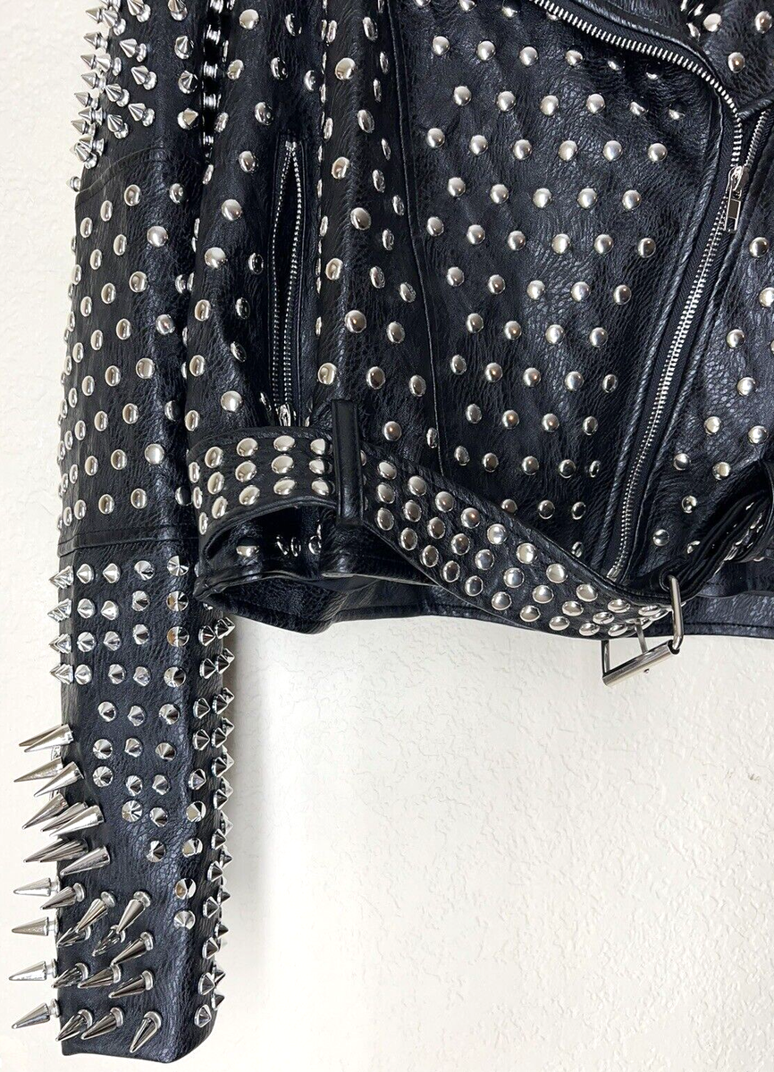 AZALEA WANG Black Lucifer Faux Vegan Leather Studded Moto AZALEA WANG Black Lucifer Faux Vegan Leather Studded Moto