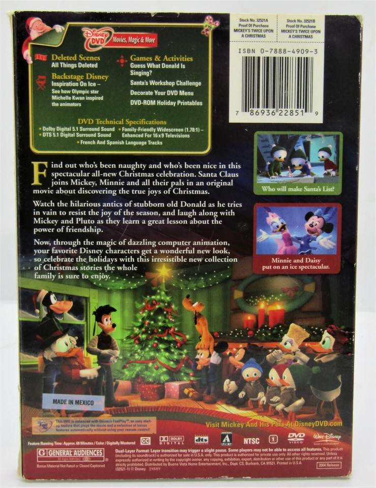 Walt Disney MICKEY'S TWICE UPON A CHRISTMAS (DVD) Good disc / VG box ...