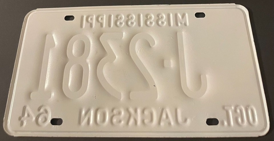 1964 Mississippi License Plate J-2381 Jackson County Ocean Springs ...