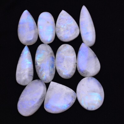 11 Pcs Natural Blue Fire Moonstone 32mm-43mm Cabochon Untreated ...