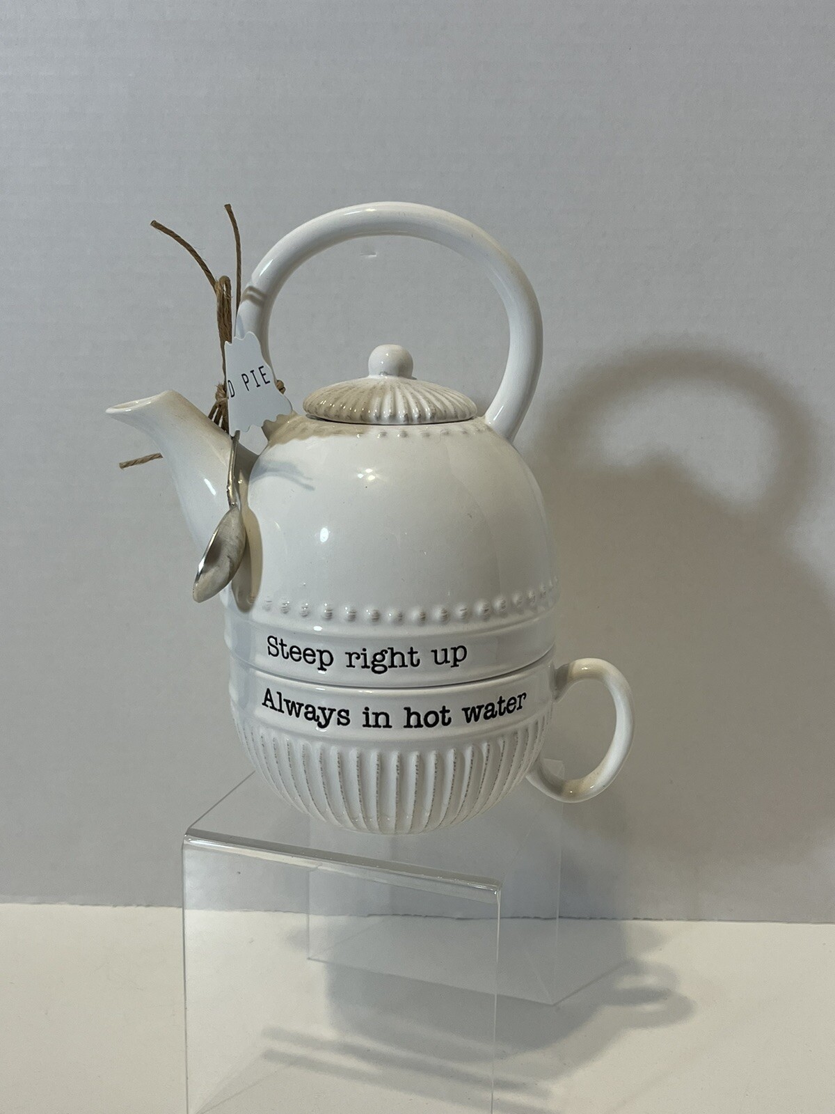 Mud Pie Tea Pot & Tea Cup Set w/ Spoon Steep Right Up Always In Hot ...