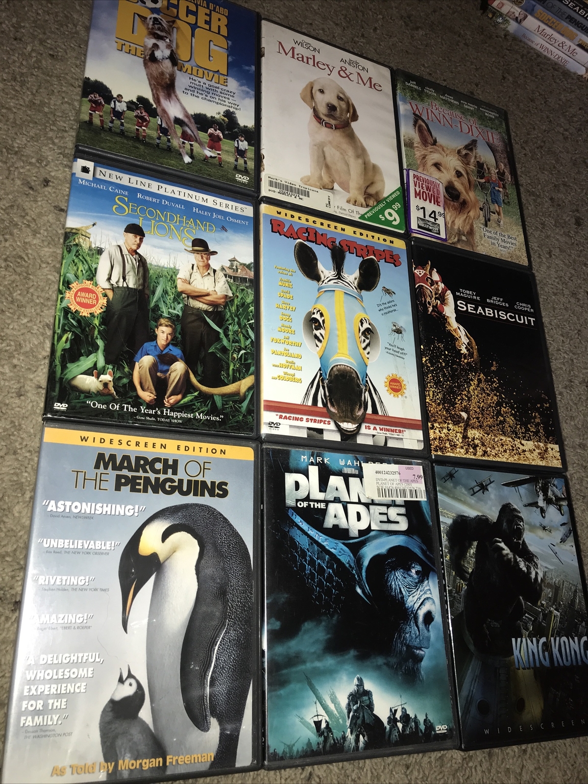 9 Animal DVDs King Kong Planet Of The Apes Racing Stripes Seabiscuit ...