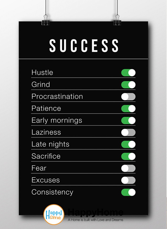 Success Settings Wall Art Motivational Quotes Inspirational Poster ...
