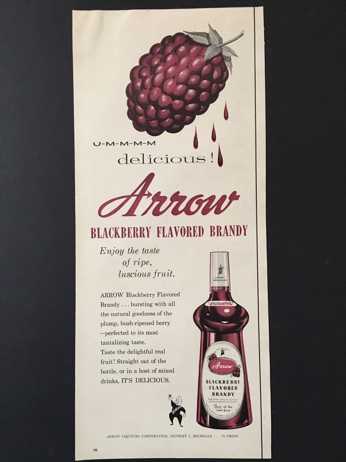 1956 Arrow Blackberry Brandy Ad Enjoy the taste of ripe luscious fruit ...