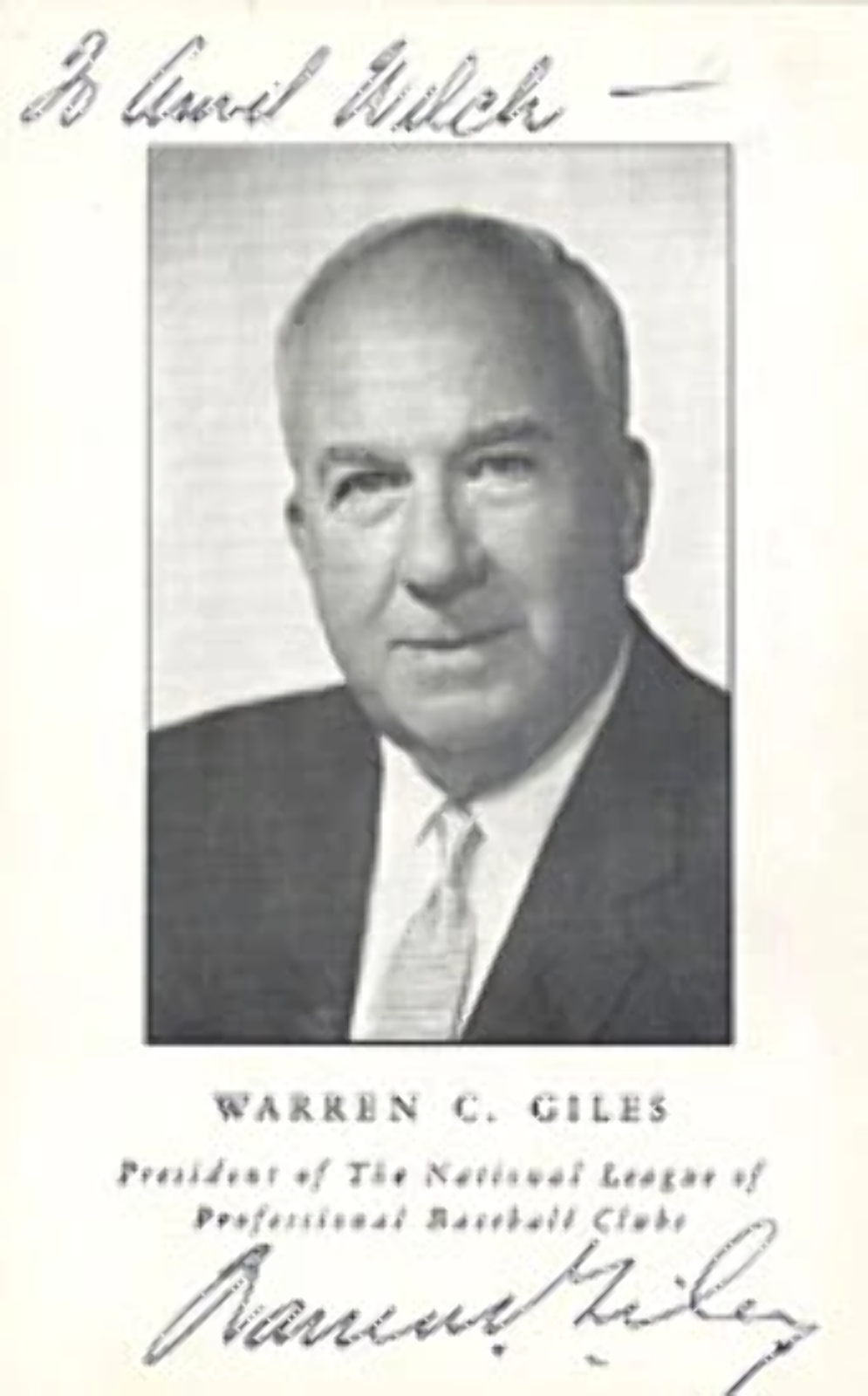 Warren C. Giles Autographed / Signed 3x5 Photo - President of The ...