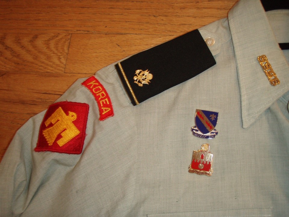 vintage KOREAN WAR Veteran New Jersey Army SHIRT bar medal patch pin ...