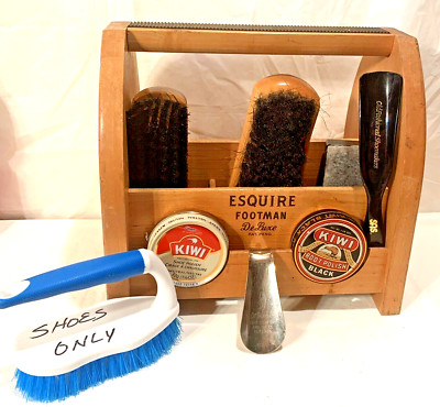 Vintage Esquire Footman DeLuxe Wooden Wood Shoeshine Storage Caddy W ...