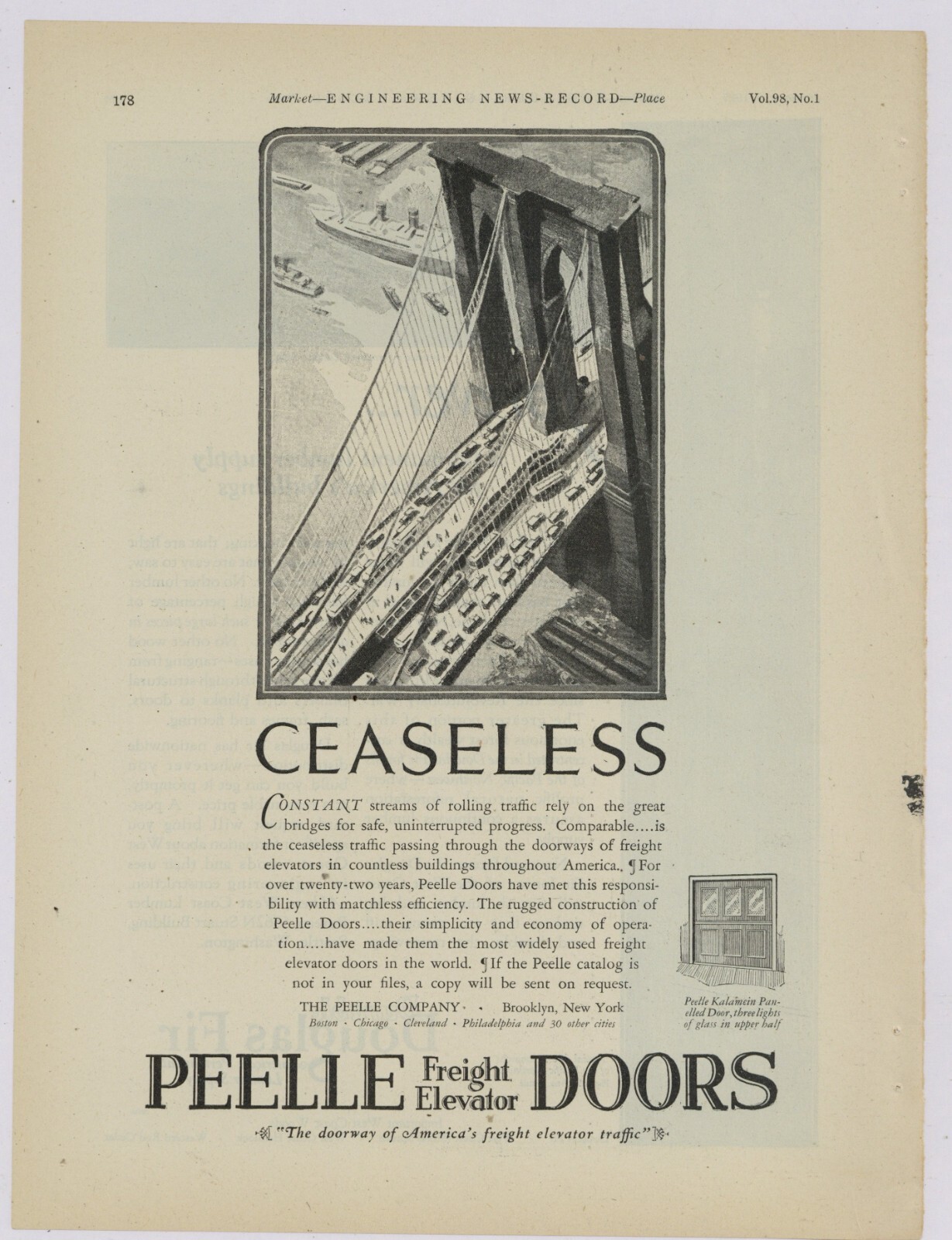 1927 Peelle Co. Ad: Freight Elevator Doors - The Doorway of America's ...