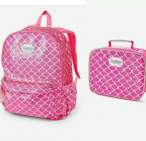 Justice Girls Pink Mermaid Scale Flip Sequin Full Size School Backpack ...
