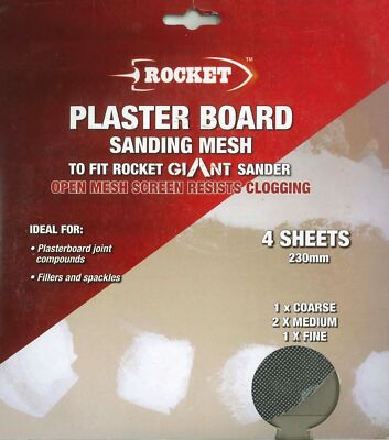 4x 230mm Sheets, Rocket Plaster Board Sanding Mesh for Giant Sander ...