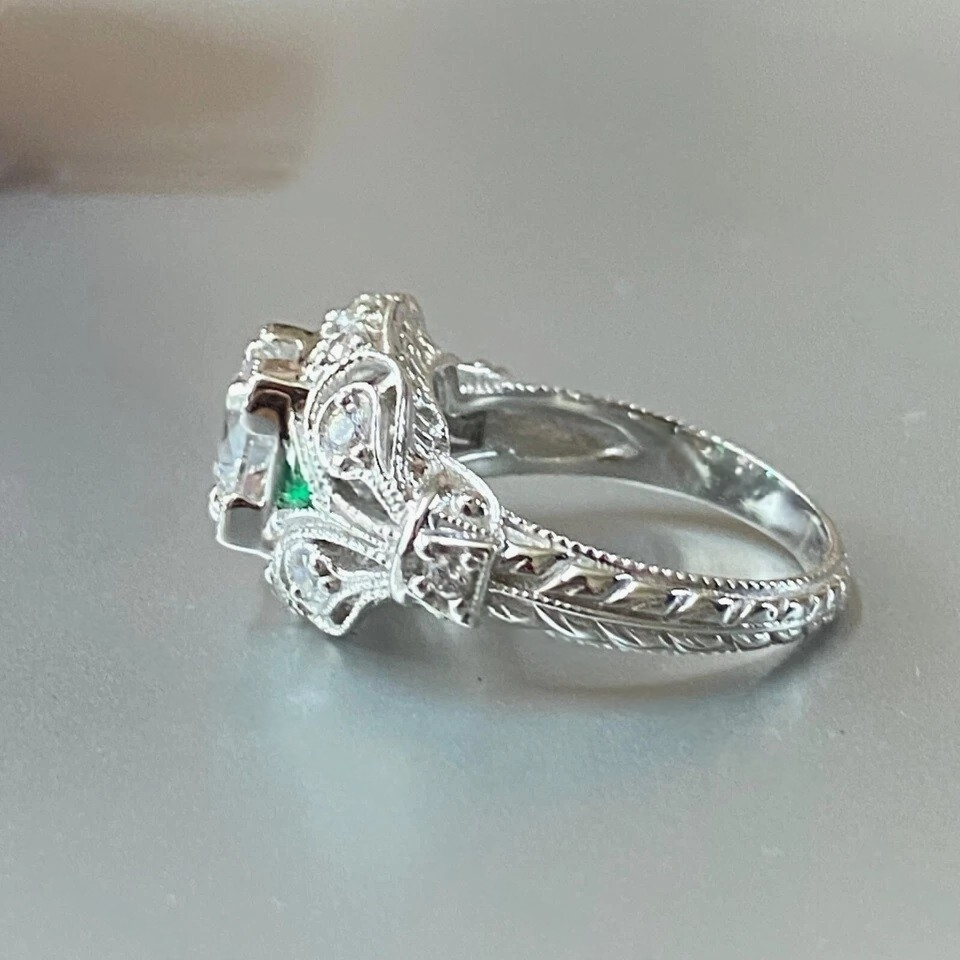 Art Deco Vintage Wedding Ring Simulated Diamond 925 Silver Engagement ...