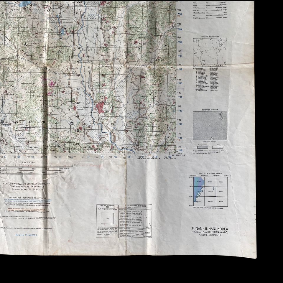 RARE 674th Airborne Field Artillery Battalion Target Map SUNAN Korean ...