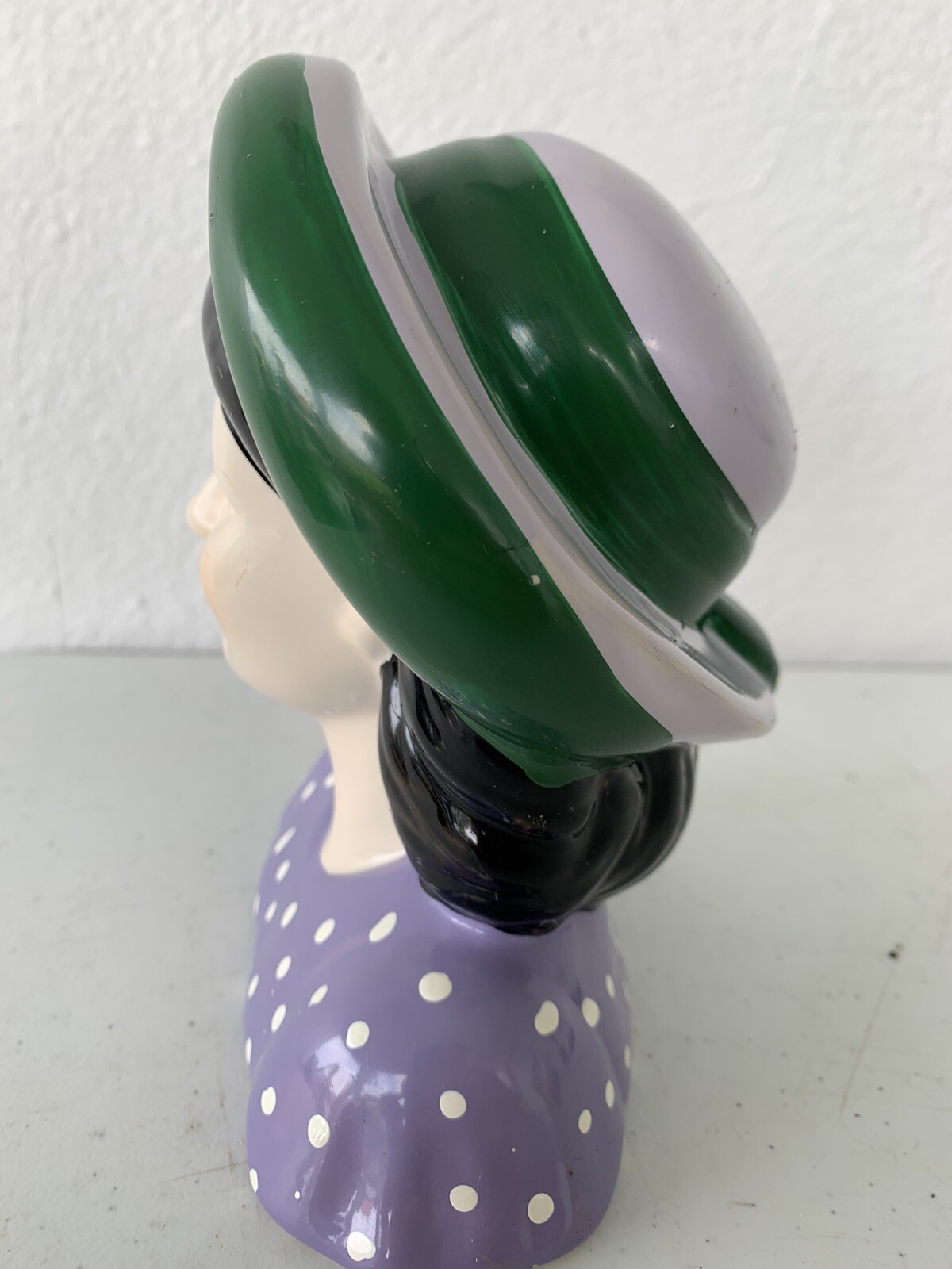 Vintage Styled Ceramic Lady Head Bust Figurine Purple And Green Hat | eBay