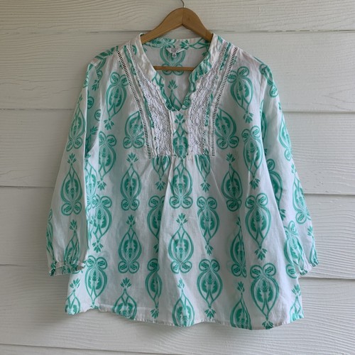 Crown & Ivy Linen Tunic Top 3X Blouse Plus Split V Beck 3/4 Sleeve ...