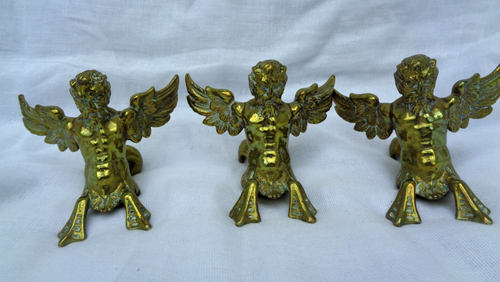 Reclaimed antique brass bronze figural winged Arch angels mythical ...