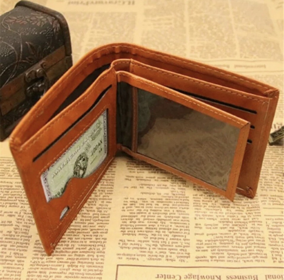 Mens Leather Wallet Bill Money Billfold US 100 Dollar Safe Purse Bifold ...