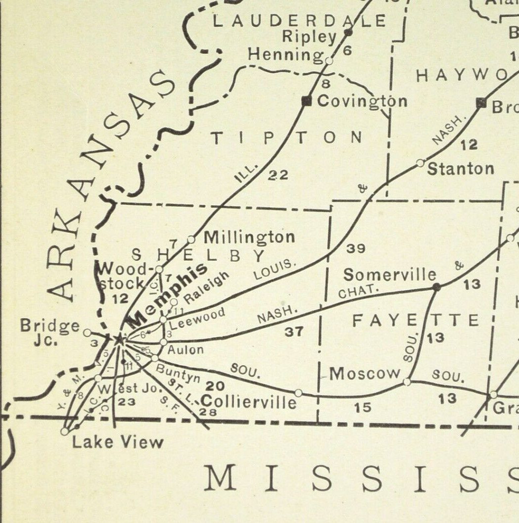Vintage TENNESSEE Map Railroad Mileage Wall Art 1920s Nashville Antique ...