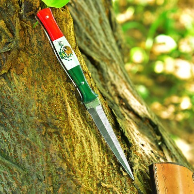 EDC DAMASCUS STEEL HUNTING SURVIVAL CAMPING SKINNING DAGGER KNIFE ...