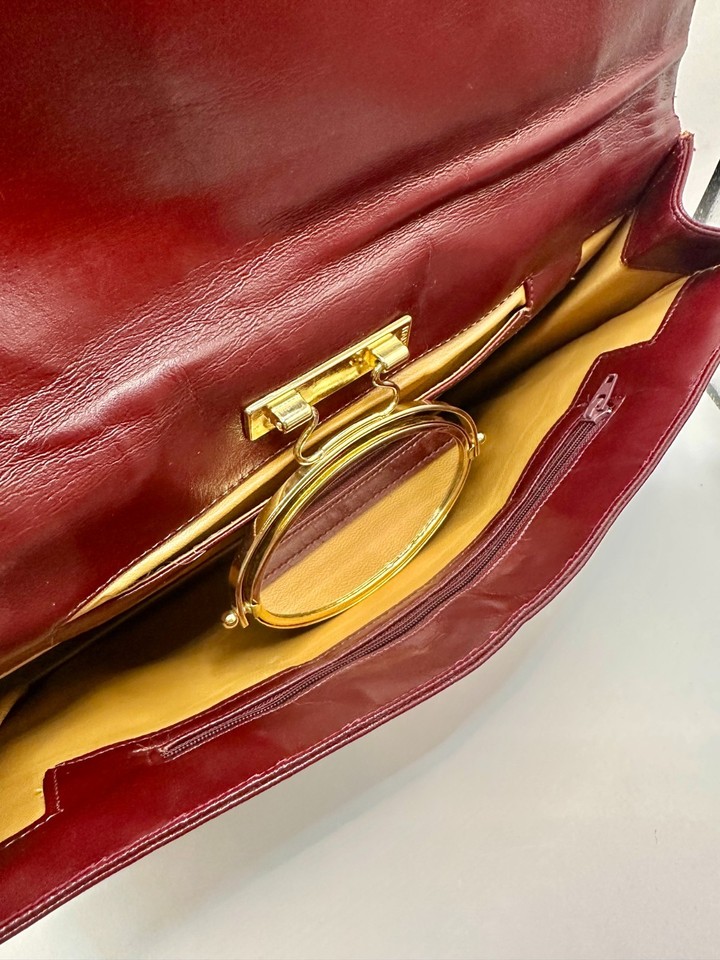 Vintage Lou Taylor Oxblood Leather Clutch, With Swing Out Mirror | eBay