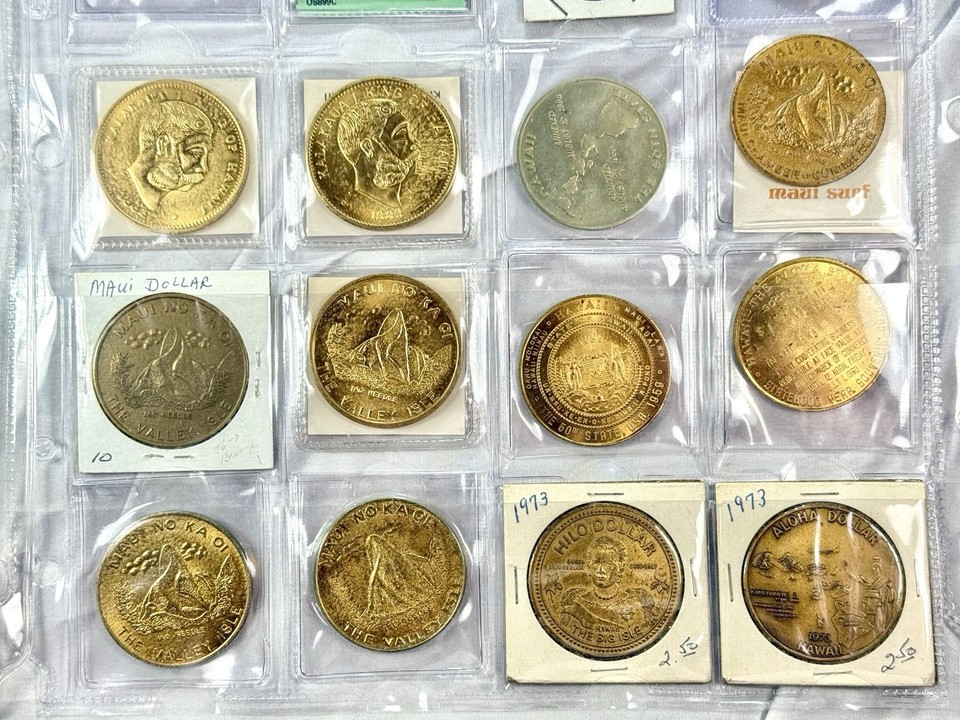 60x Coin Hawaiian Estate Lot Collection Hawaii Tokens Medals Rare BRASS ...