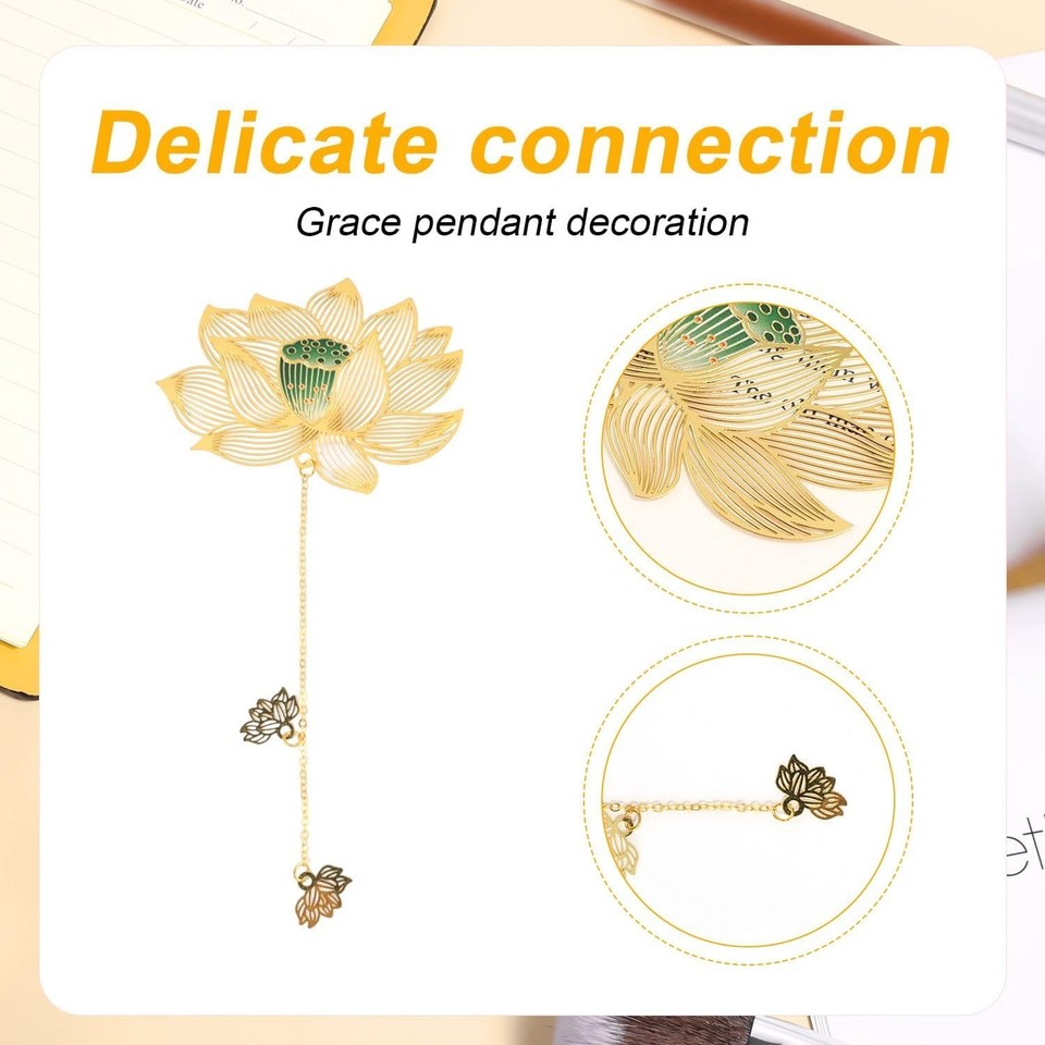 Set of 4 Metal Flower Bookmark with Lotus, Four-Leaf Clover, Ginkgo ...