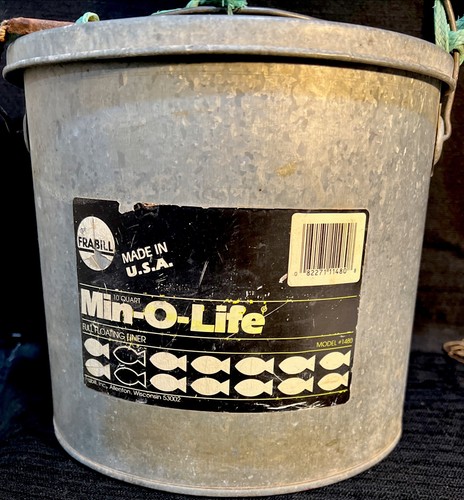 Frabill Minnow Bucket Min-O-Life Floating Vintage Galvanized USA 8 Qt ...