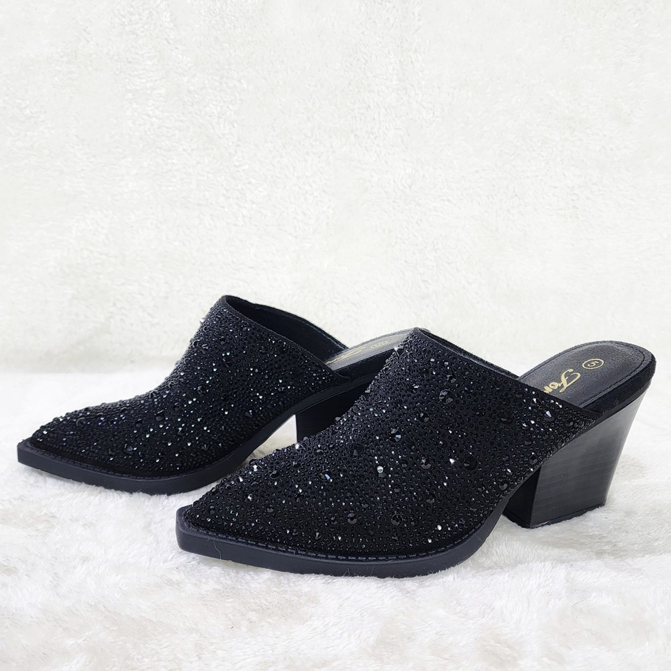 Vibes Western Cowgirl Slip On Shoes Mules / Clogs Black Rhinestones | eBay