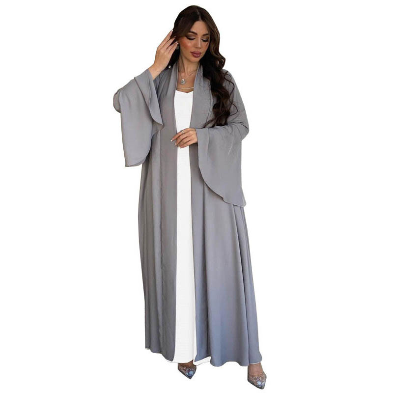 2pcs Muslim Women Kaftan Long Dress Dubai Open Cardigan Kimono Islamic ...