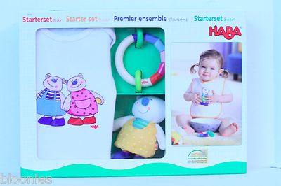 Haba Baby Starter Set: One-Piece Outfit, Bib, Bear & Toy NEW NIB | eBay