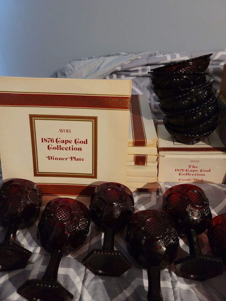 Avon 1876 Cape Cod Collection Set Ruby Red Glass Ware Inlcudes All In ...