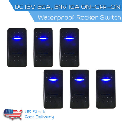 6PCS Boat Car RV 7 PIN DPDT ON-OFF-ON Rocker Toggle Switch with Blue ...