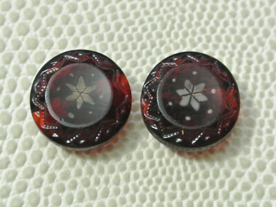 Pair Antique Ruby Red Glass Button - Central Flower Design - Rare | eBay