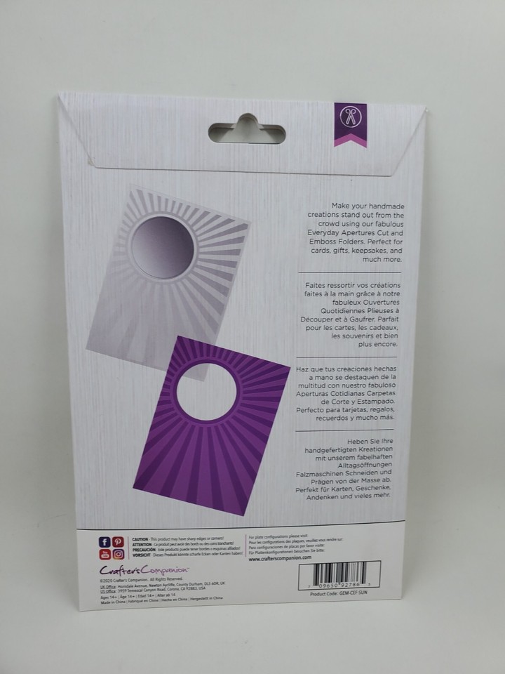 Crafters Companion Everyday Apertures Sunburst Sun Cut And Emboss ...