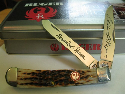 2005 Case XX RUGER Trapper Pocket Knife Jigged Bone, RUGER Shield ...