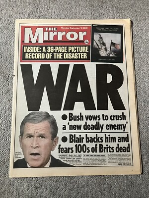 The Mirror Newspaper 9/11 Terrorist Attack Twin Towers - War - 13 ...