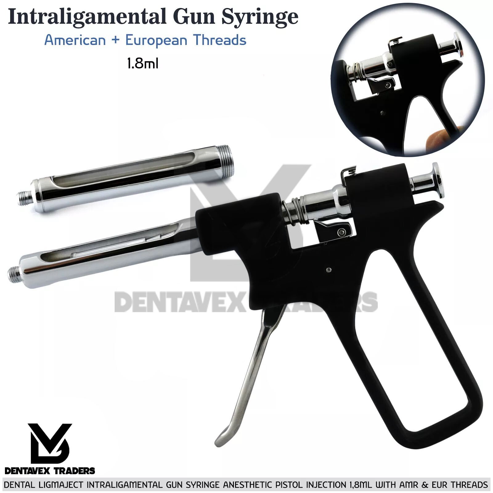 Dental Anesthetic Syringe Intraligamental Gun 1.8ML Injection AMR + EUR ...