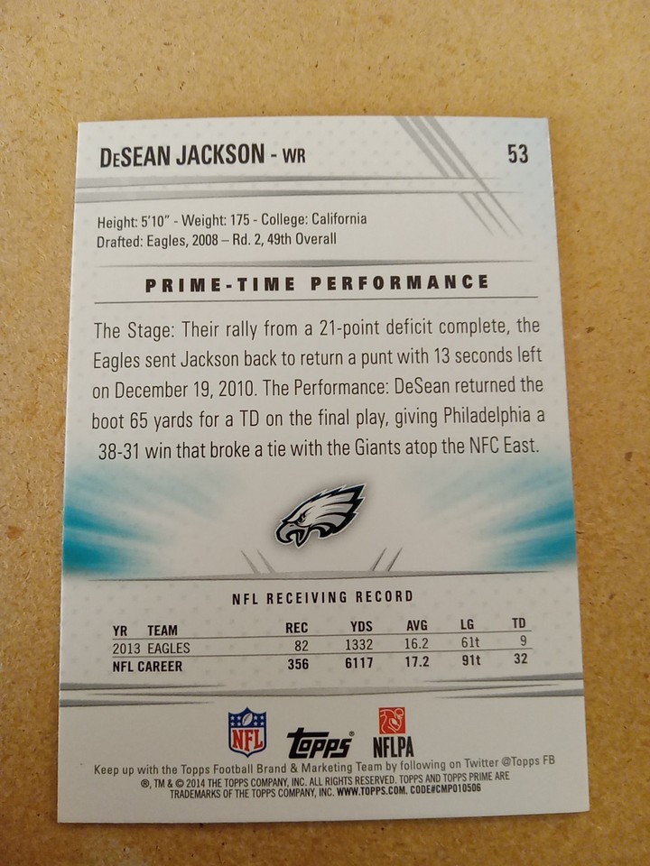 2013 Topps Prime DeSean Jackson #53 | eBay