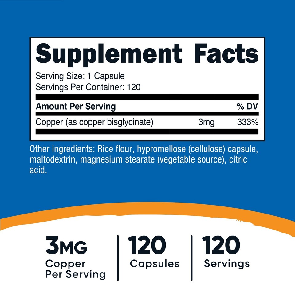 Nutricost Copper Glycinate Capsules (120 Capsules, 3MG Copper per ...