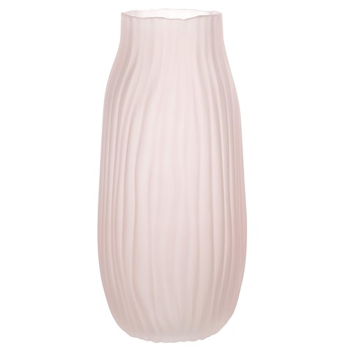 Large Ribbed Glass Vase 12in Frosted Pink Elegant Decorative Vases for ...
