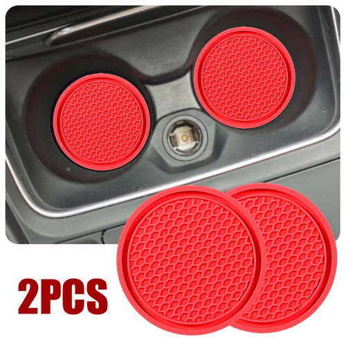 2x Car Interior Insert Accessories Red Anti-Slip Cup Holder Coasters ...