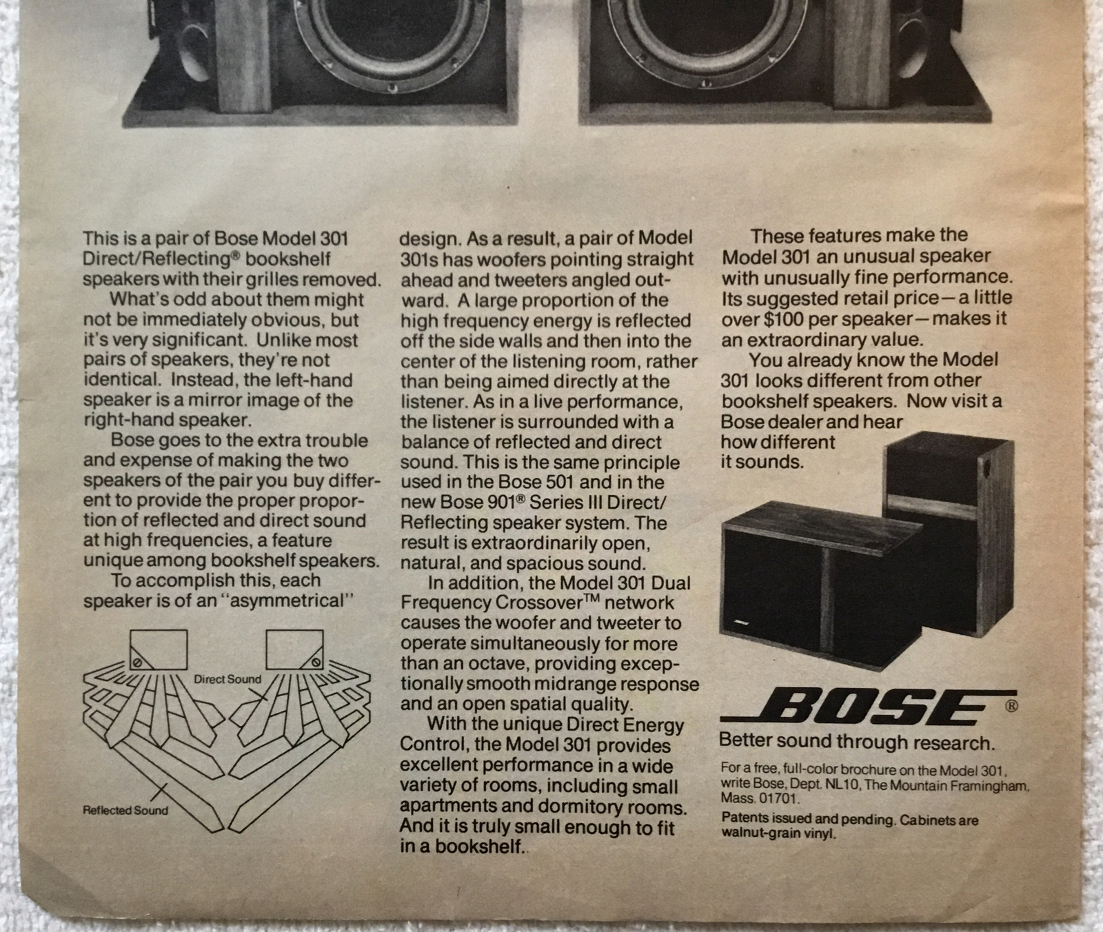1977 Bose Stereo Speakers PRINT AD Model 301 Vintage WALL ART DECOR | eBay