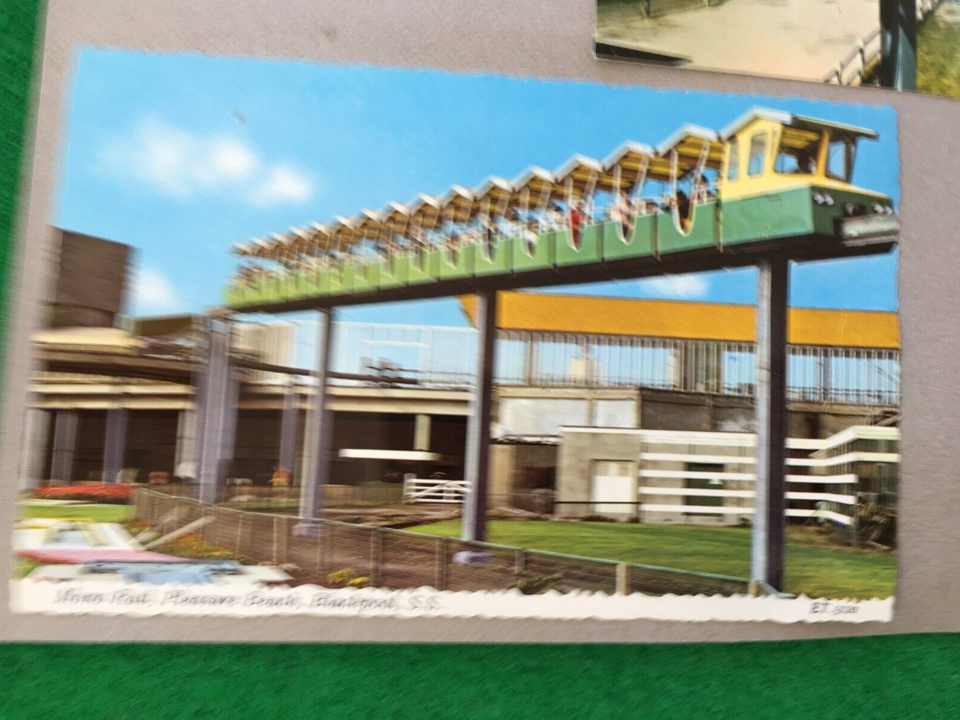 BLACKPOOL MONORAIL RAILWAY PLEASURE BEACH TRIO OF POSTCARDS ATTACHED TO ...